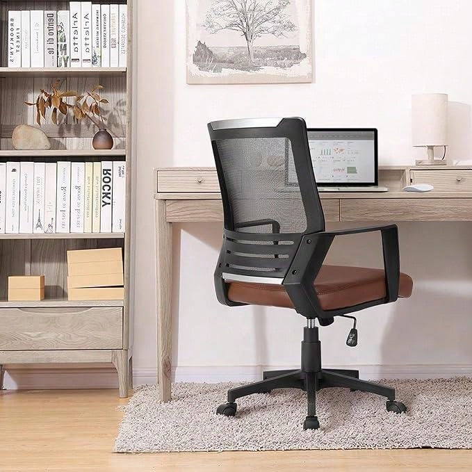 Ergonomic Home Office Chair Leather And Mesh Combine Desk Chair Rolling ...