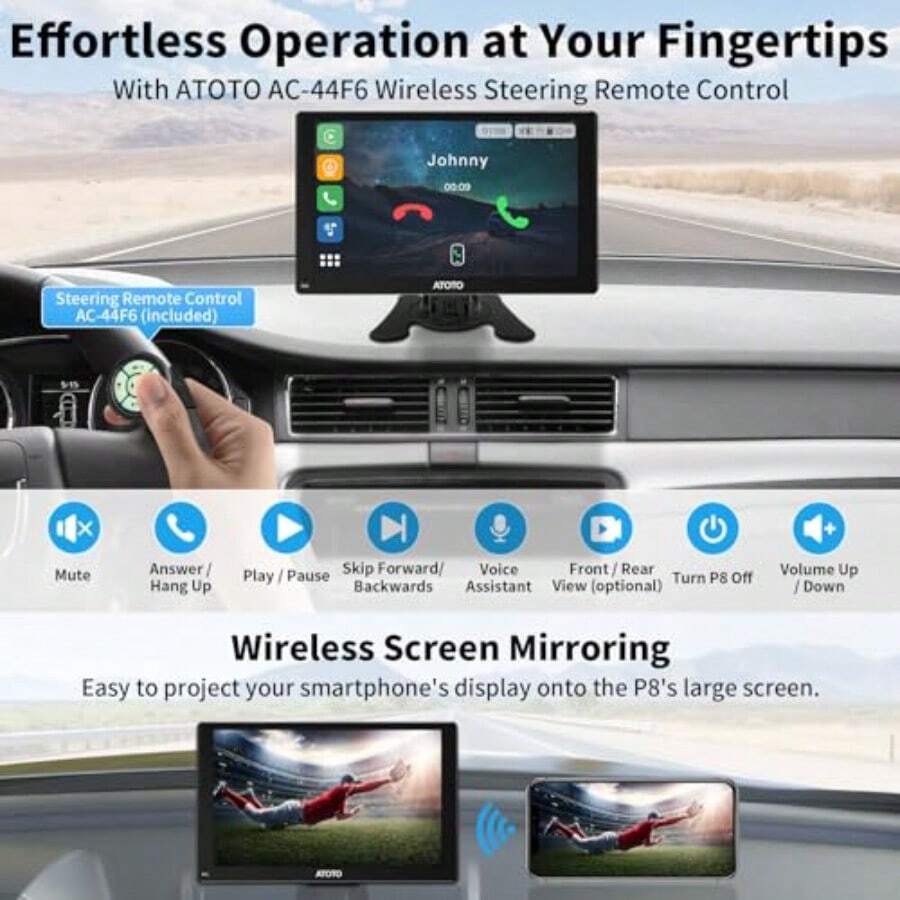 Portable Car Screen 7 Inch QLED Touchscreen Wireless CarPlay Wireless ...