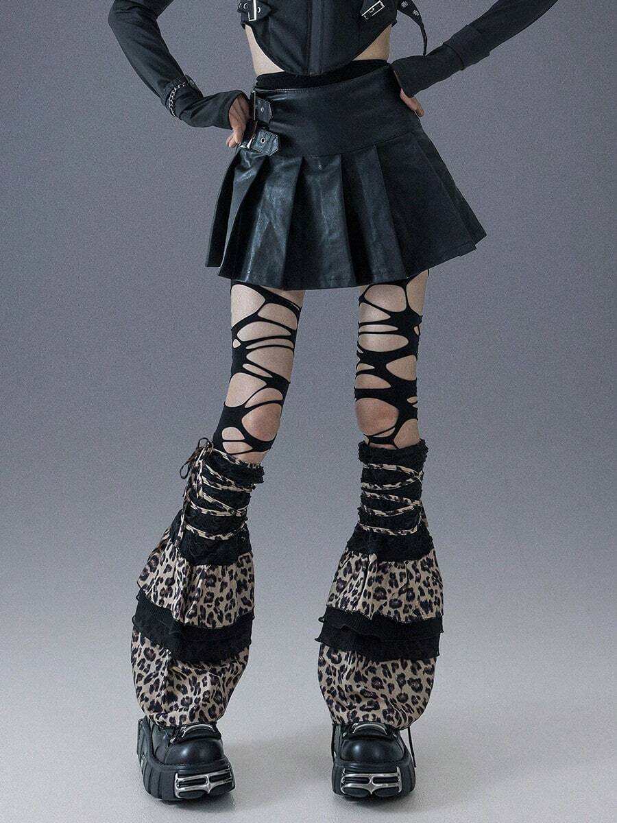 Subculture Dystopian Style Dopamine Ins Style Leopard Print Leg Warmers ...