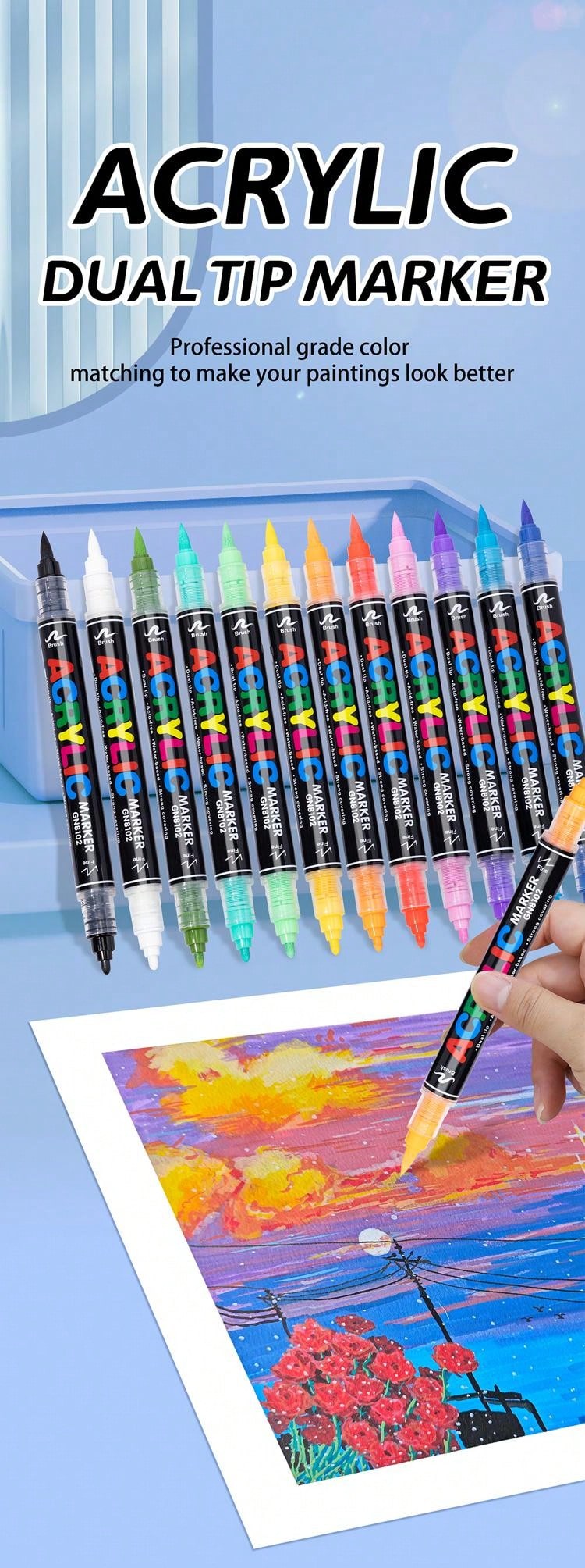 GuangNa 8102 Acrylic Marker Pen, 168 Colors Liquid-Based Dual-Tip Soft ...