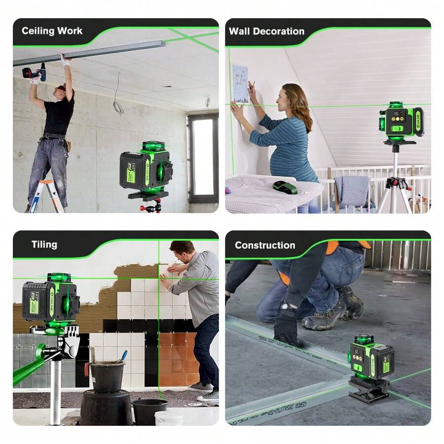 ONEVAN 16 Lines 4D Laser Levels 360 Horizontal Vertical Green Line Laser Level Self-Leveling ...