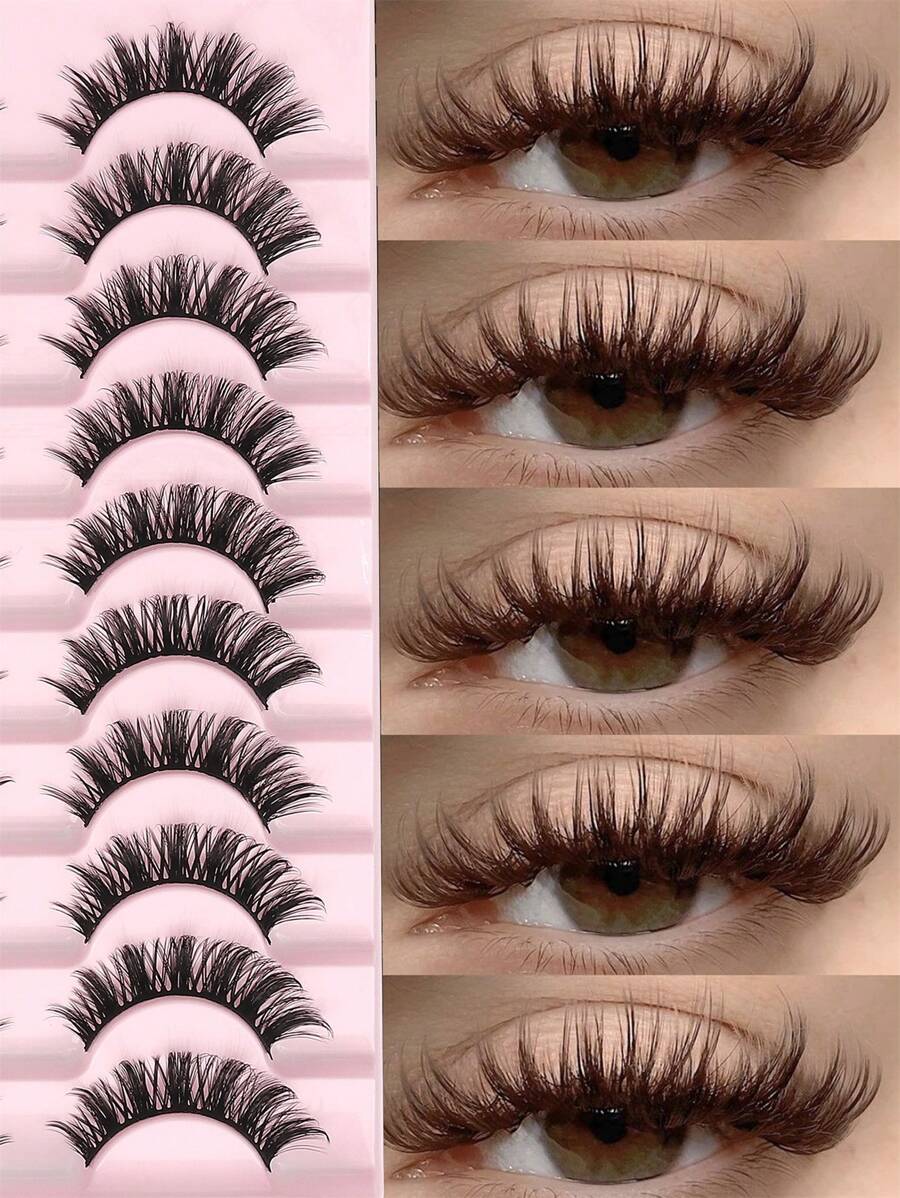 10 Pairs 3D Natural Looking Cluster False Eyelashes, Short Stalk ...