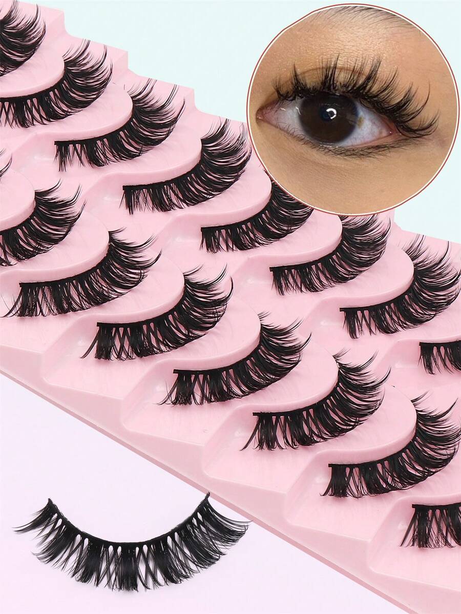 10 Pairs 3D Natural Looking Cluster False Eyelashes, Short Stalk ...