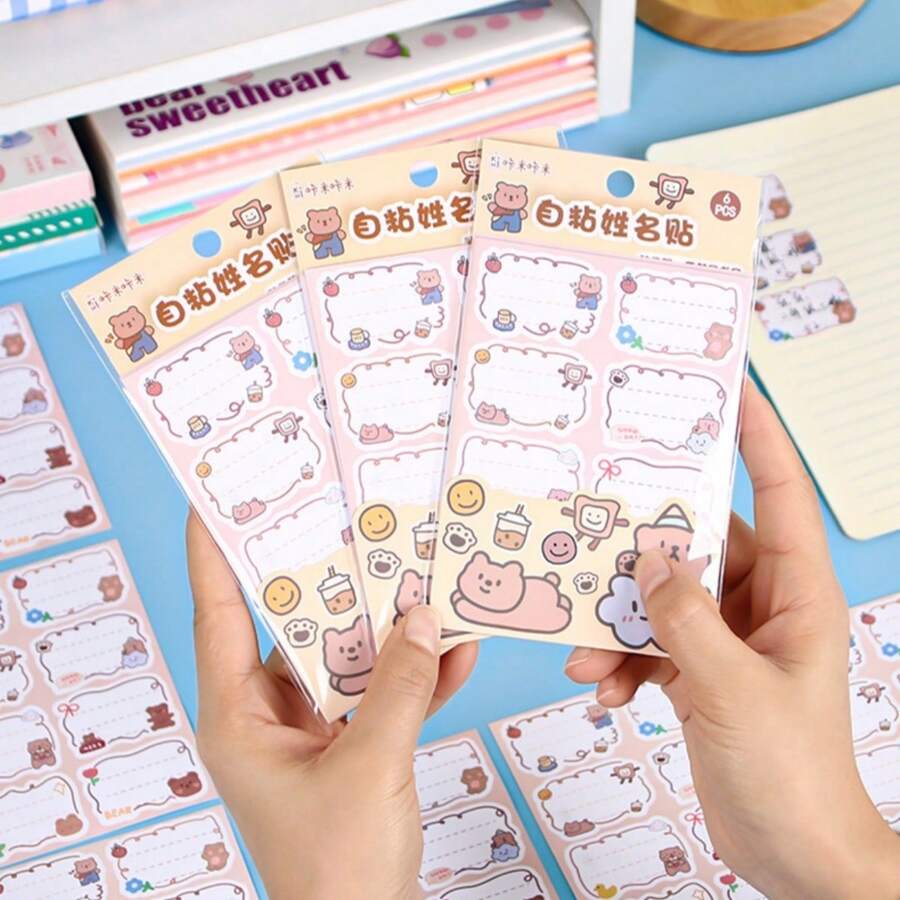 6 Sheets Of 68pcs Cartoon Name Stickers, Self-Adhesive School Student ...