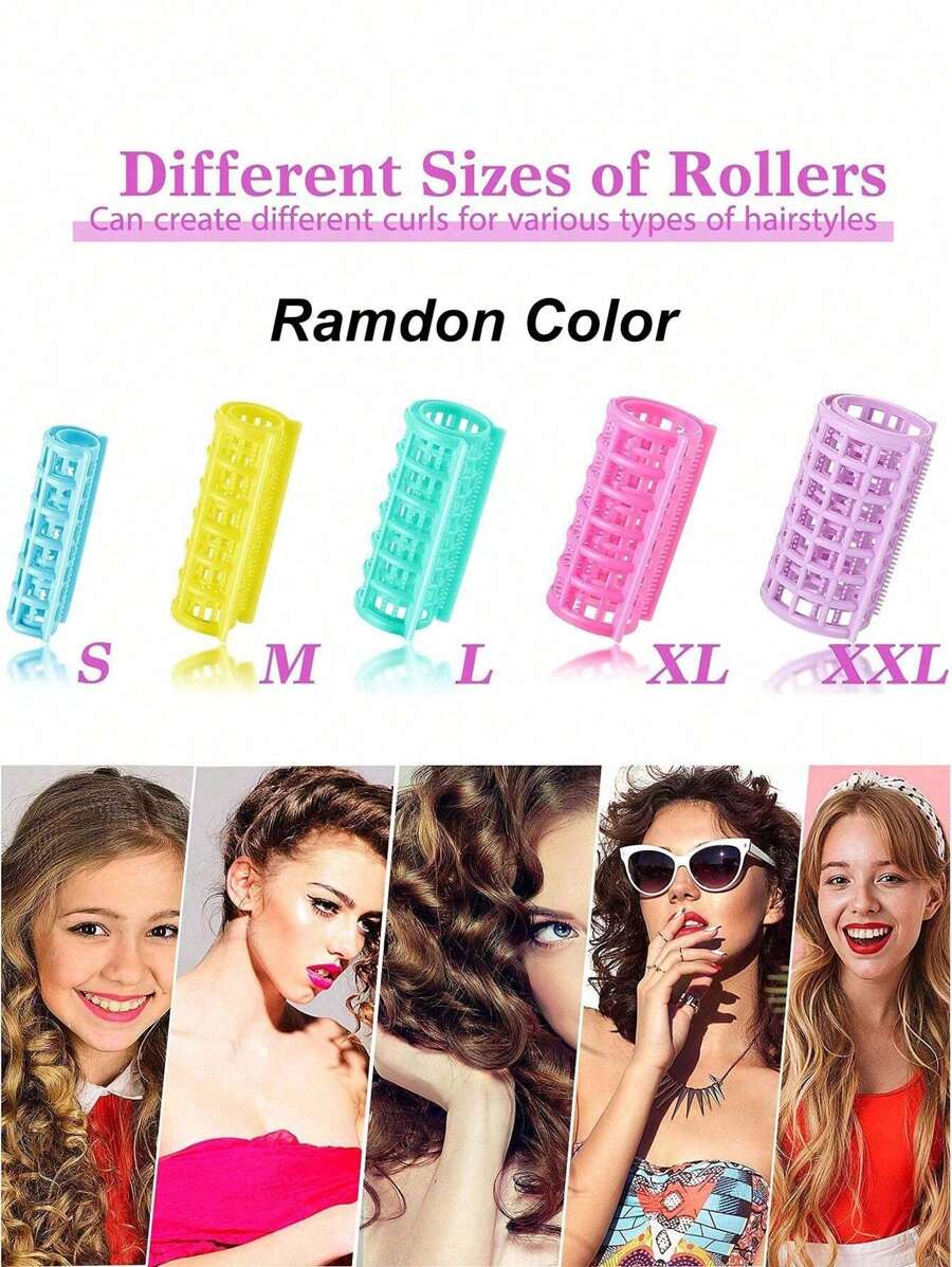 14 Pieces Plastic Hair Rollers Curlers Snap Rollers Self Grip Rollers ...