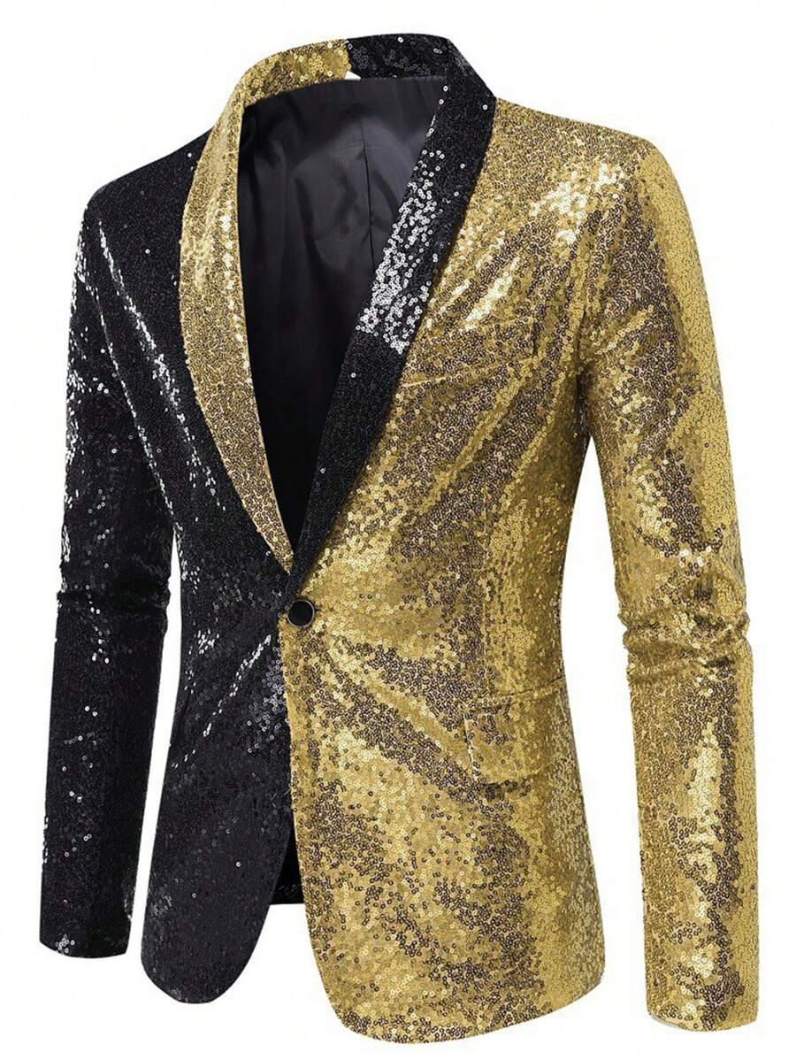 Colorblock Sequin Decor Suit Jacket, Men's Stage Performance Formal ...