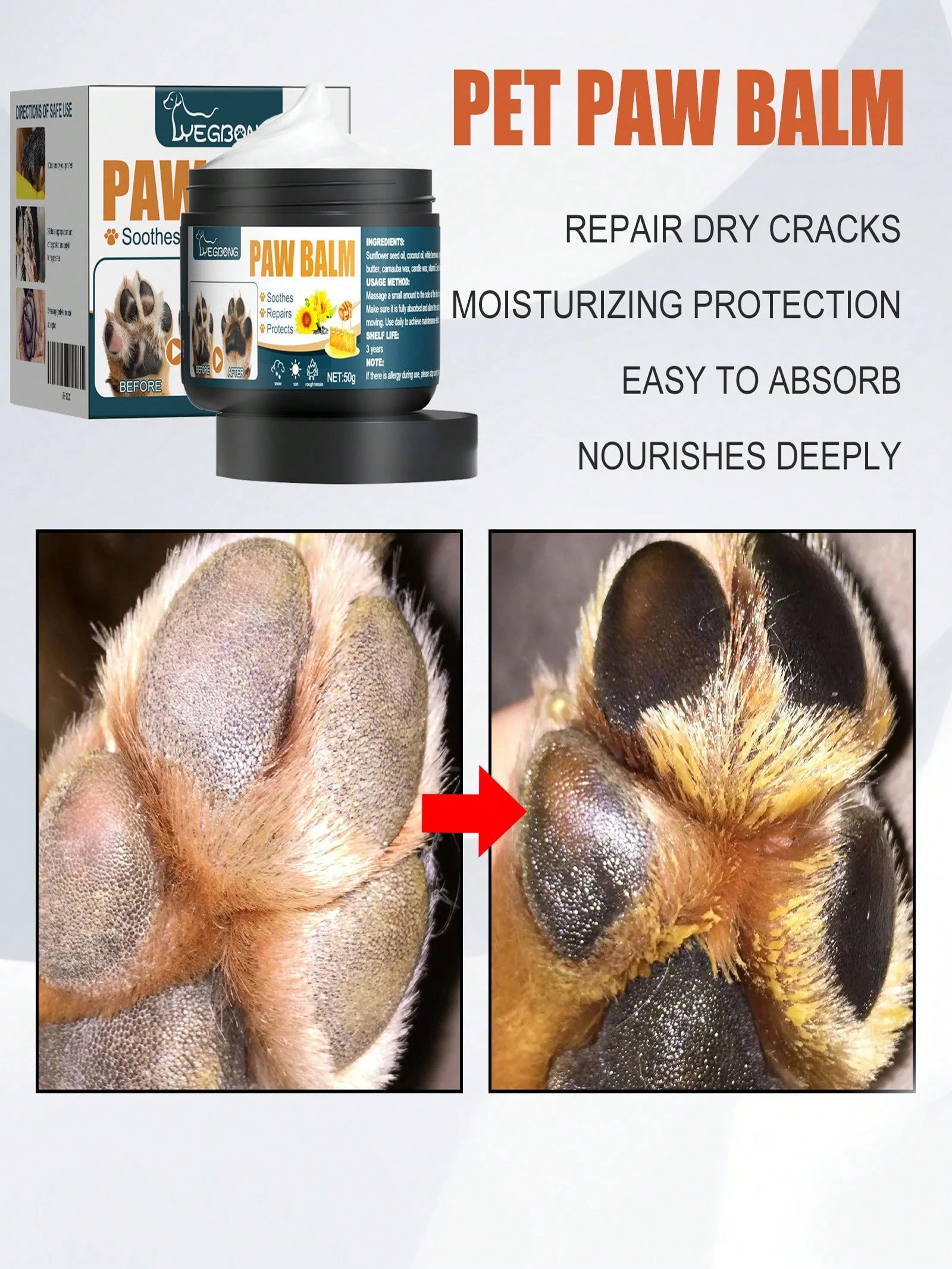 Pet Paw Crack Repair Balm, Dog And Cat Paw Pad Moisturizer, Relieves ...