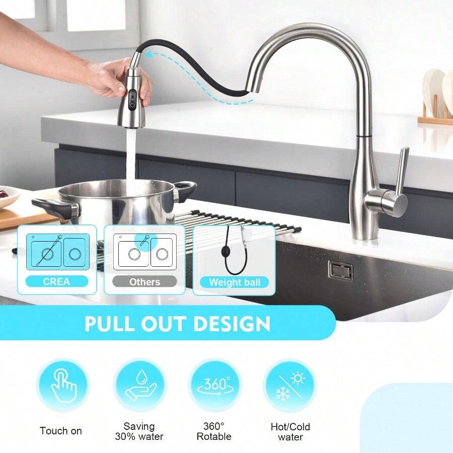 CREA Touch Sensor Tap Touch On Mixer Tap With Pull Out Sprayer Sink Tap ...