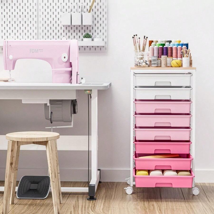 Storage Cart With 8 Drawers Utility Cart With White Drawers And Wooden ...