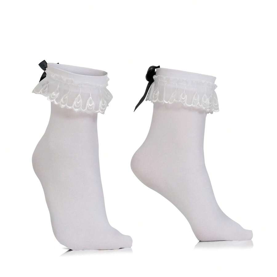Skeleteen White Ruffled Anklet Socks - Frilly White Opaque Lace Ruffles ...