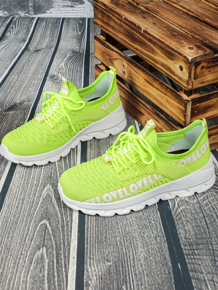 Neon Green, Unique Laces Men's Running Shoes, Walking Training Shoes ...