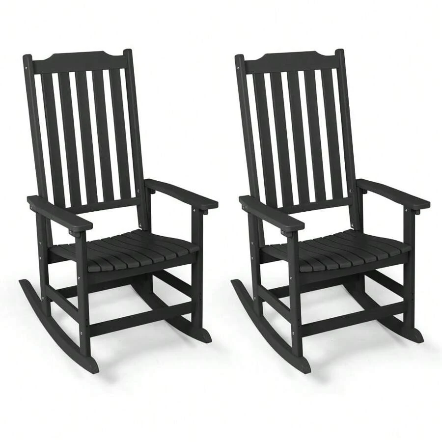 Outdoor Rocking Chairs Set Of 2, Porch Rocker With High Back, Patio ...
