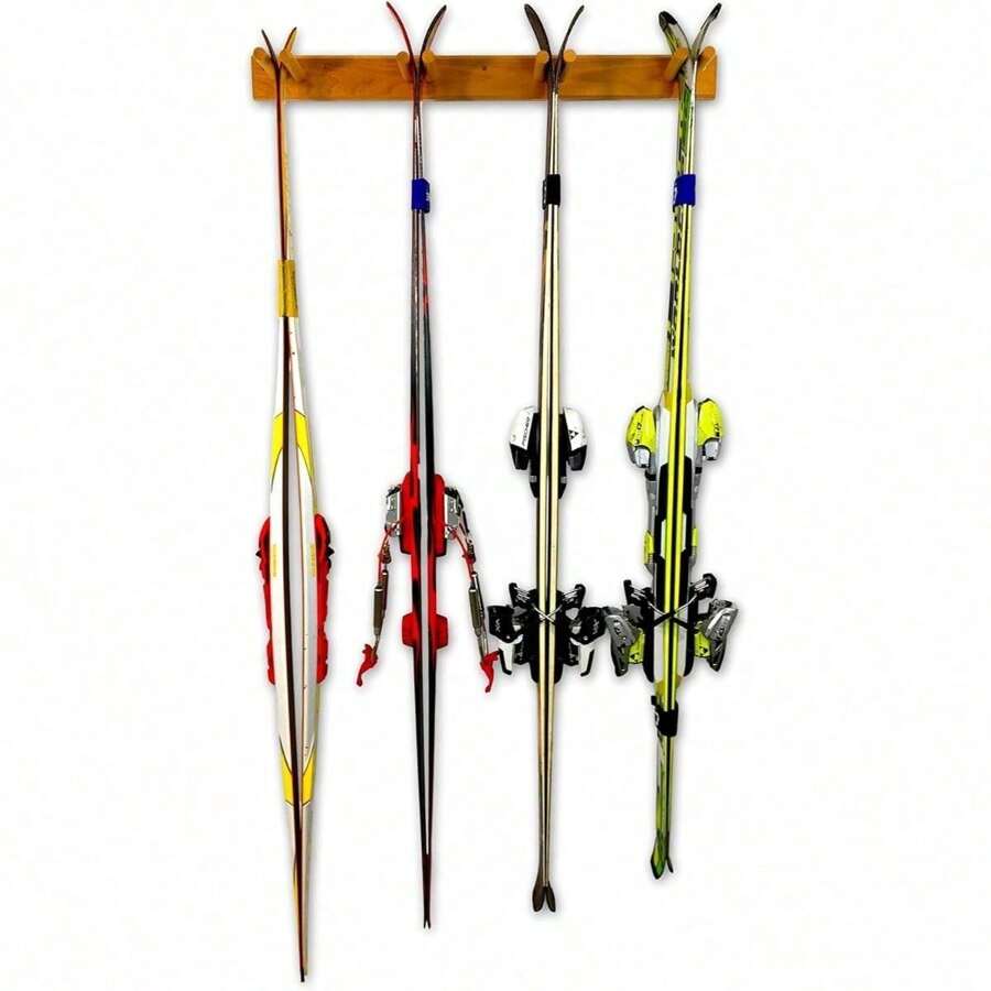Timber Ski Wall Rack, 4 Pairs Of Skis Storage, Wood Home And Garage ...