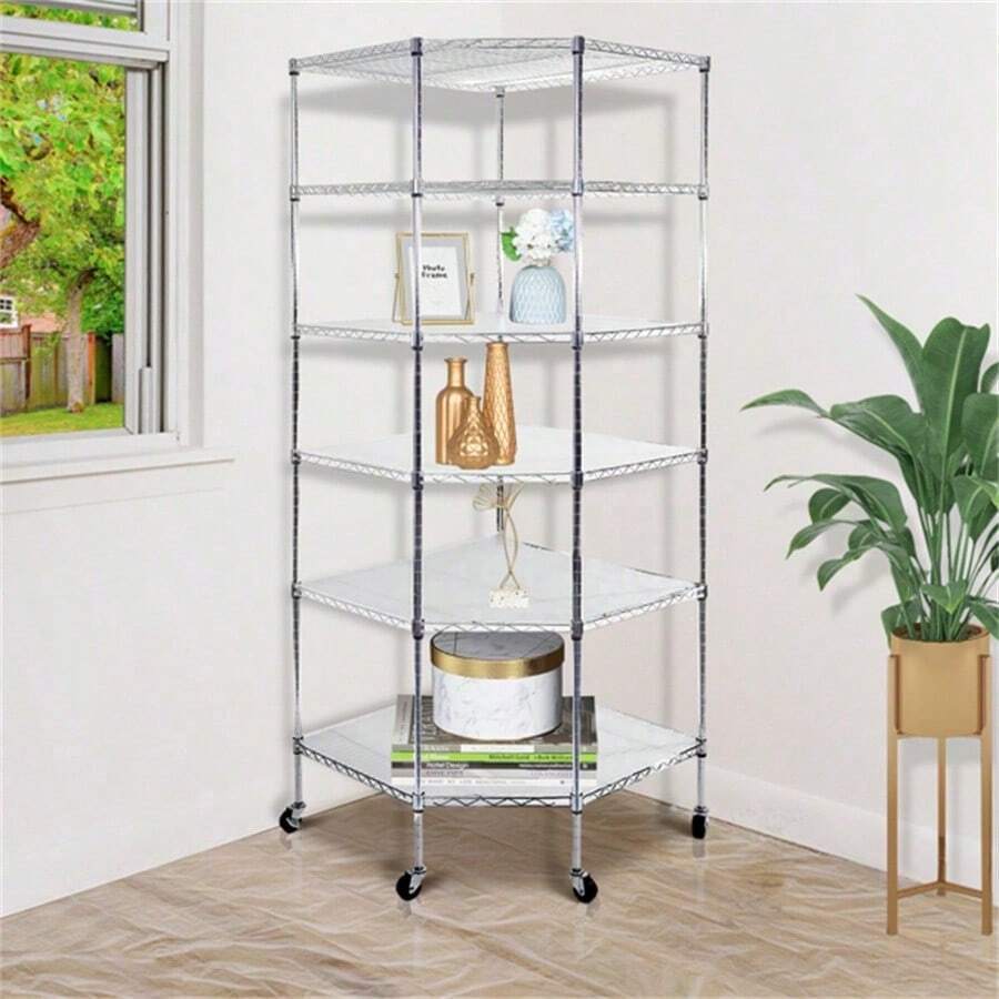 Silver Six-Layer Polygonal Household Shelf, Corner Storage Rack Floor ...