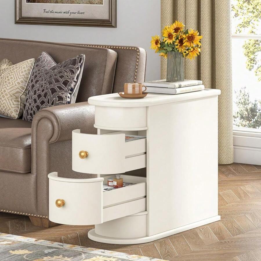 End Table With 2 Drawers, Modern Sofa Side Table, No Assembly Required ...