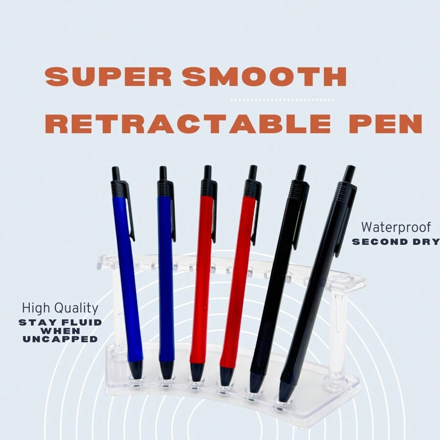6pcs/Set Push-Button Triangular Mid-Ink Pens, Black/Blue/Red, Neutral ...