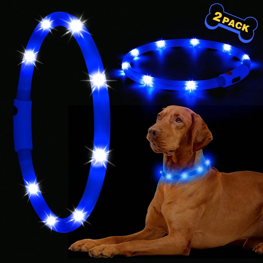 2-Pack LED Dog Collar, Light Up Dog Collars For Small Medium Large Dogs ...