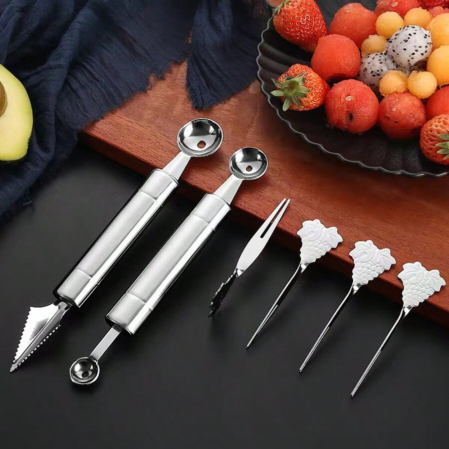 6pcs Stainless Steel Melon Baller Fruit Scoop Toothpicks Set,Fruit ...