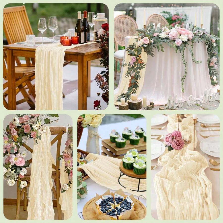 2pcs Cheesecloth Table Runner 120 Inches Long Beige Boho Gauze Cheese ...