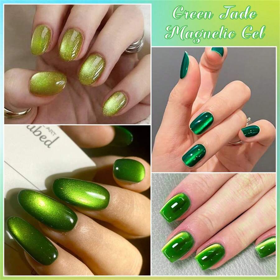 MEET ACROSS Green Jade Cat Eye Gel Nail Polish , Semi Permanent ...