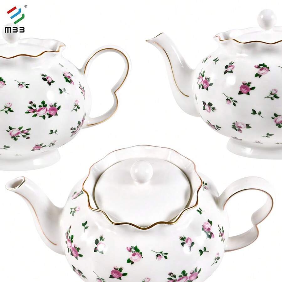 MBB 1 Set 1100ml Floral Ceramic Teapot With Golden Rim, Tea Pots For ...