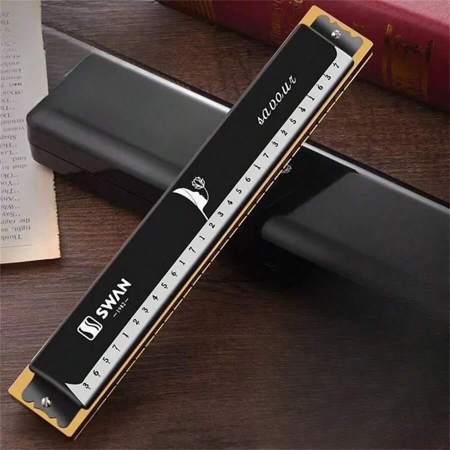 Professional 28-Hole Double Row Harmonica With Brass Reeds, Polished ...