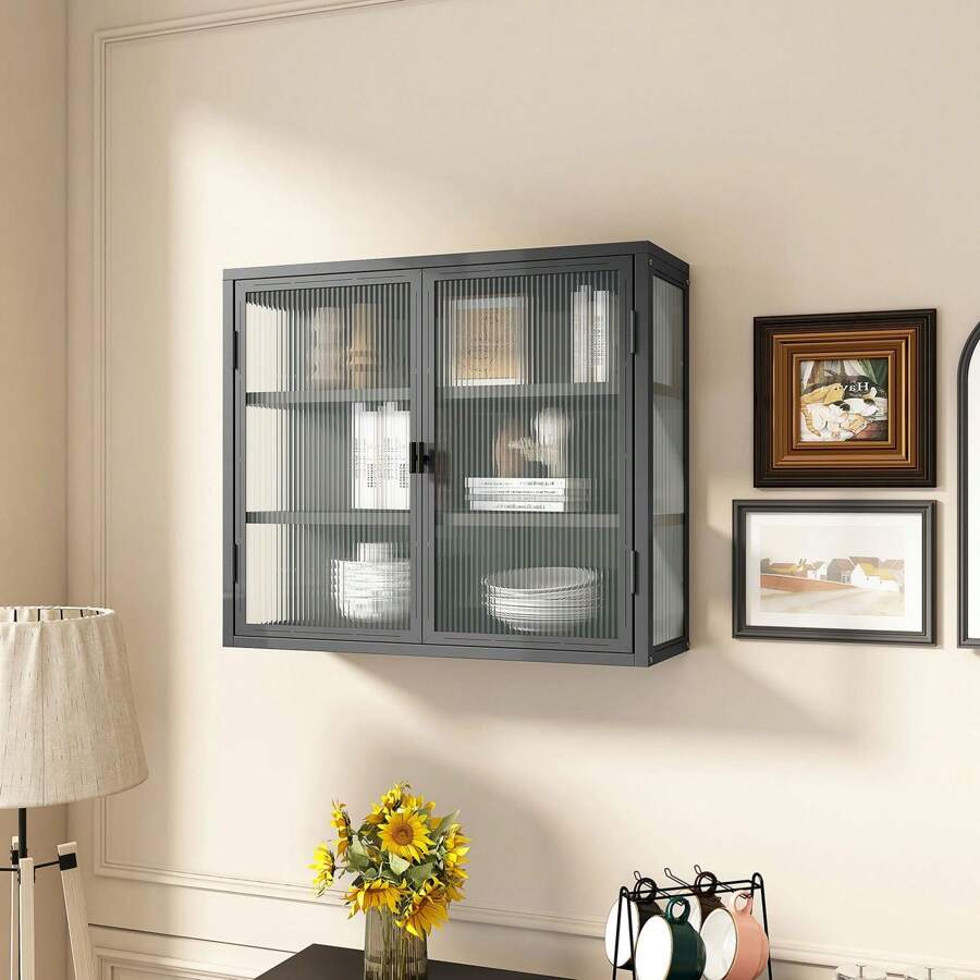 Wall Storage Cabinet, Metal Storage Cabinet With 3-Tier Storage ...