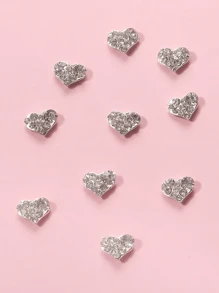 10Pcs Heart-Shaped Nail Art Decorations, Alloy Rhinestone Shiny Nail ...