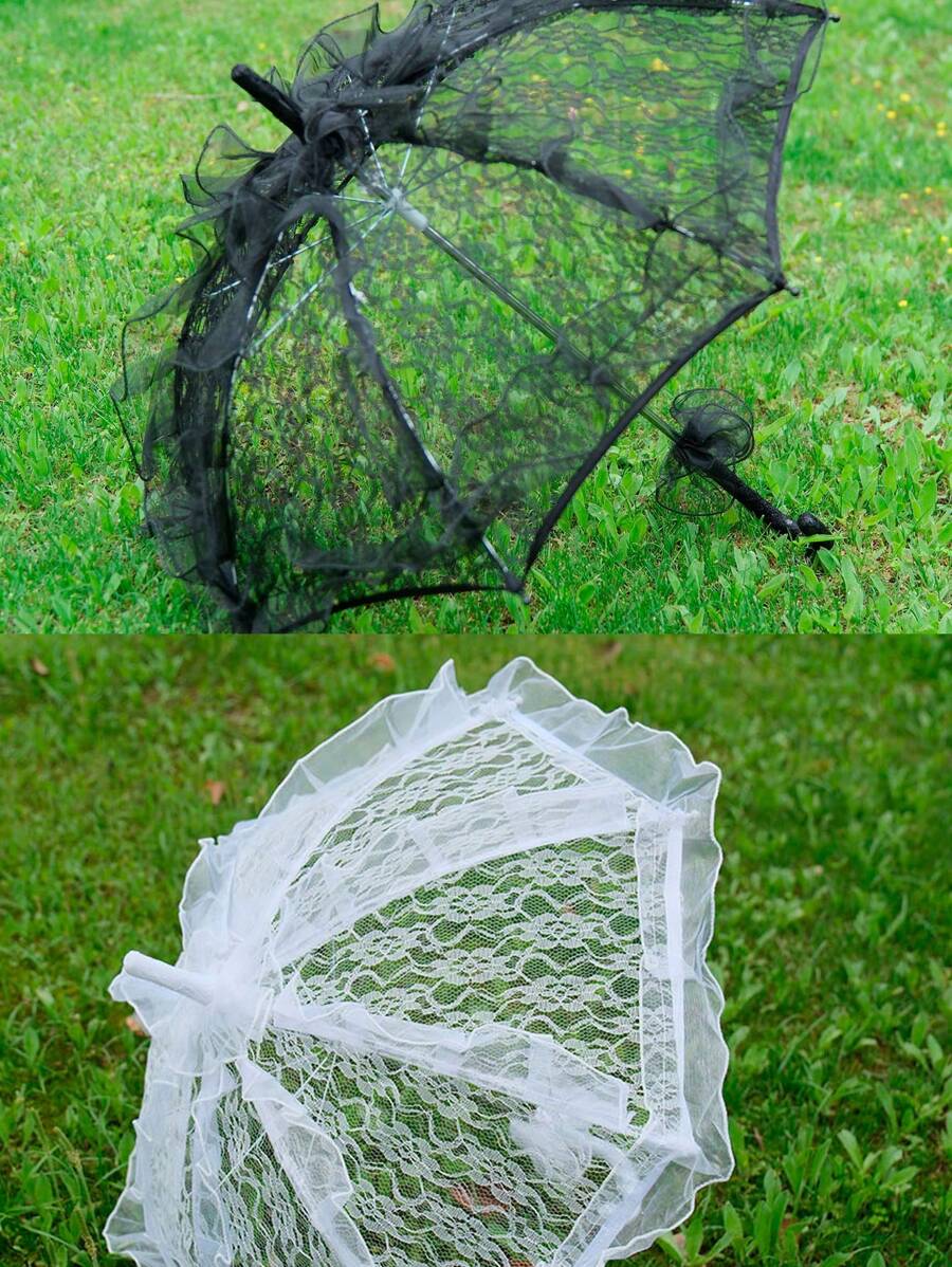 1pc Bride Black And White Lace Trim Umbrella, Romantic European Style ...