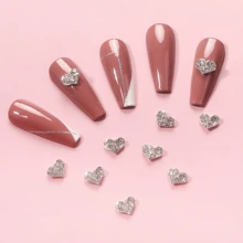 10Pcs Heart-Shaped Nail Art Decorations, Alloy Rhinestone Shiny Nail ...