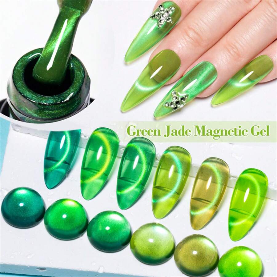 MEET ACROSS Green Jade Cat Eye Gel Nail Polish , Semi Permanent ...