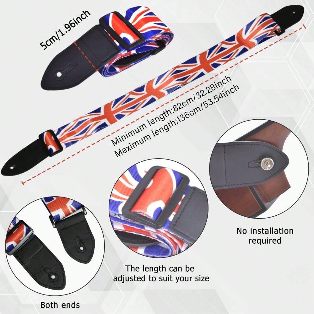 Reinforced End British Flag Guitar Strap - Suitable For Acoustic ...