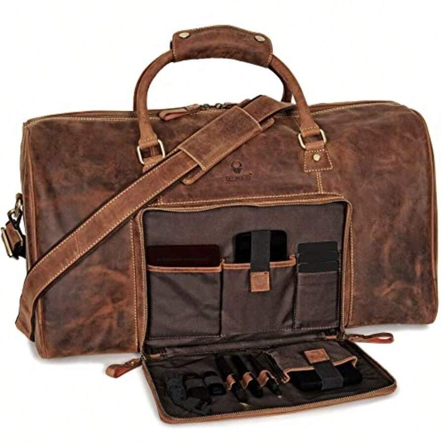 Weekender Leather Men's Travel Bag Genuine Leather Duffle Bag Carry-On ...