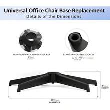 28" Heavy Duty Office Chair Base Replacement Parts, Matte Black,Round ...