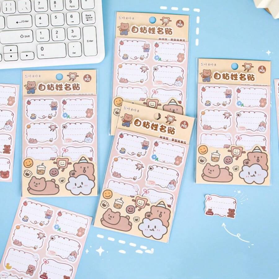 6 Sheets Of 68pcs Cartoon Name Stickers, Self-Adhesive School Student ...