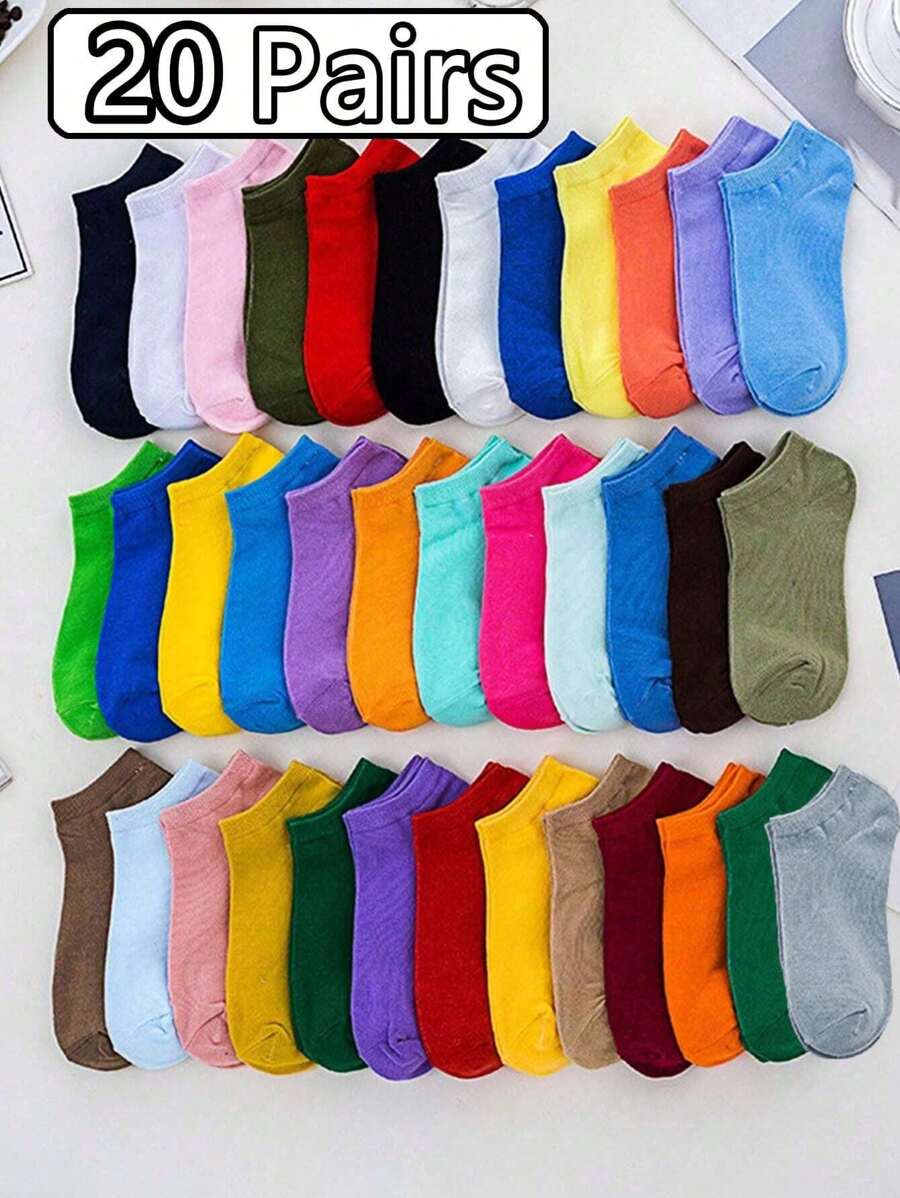 20 Pairs/Set Children's Candy Colored Solid Color Simple Casual Short ...