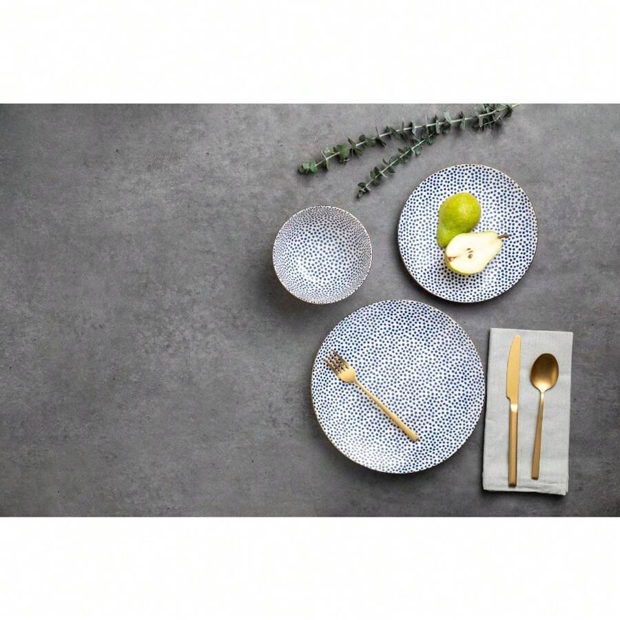 Thyme & Table 12-Piece Dinnerware Stoneware Set, Black & White Dot ...