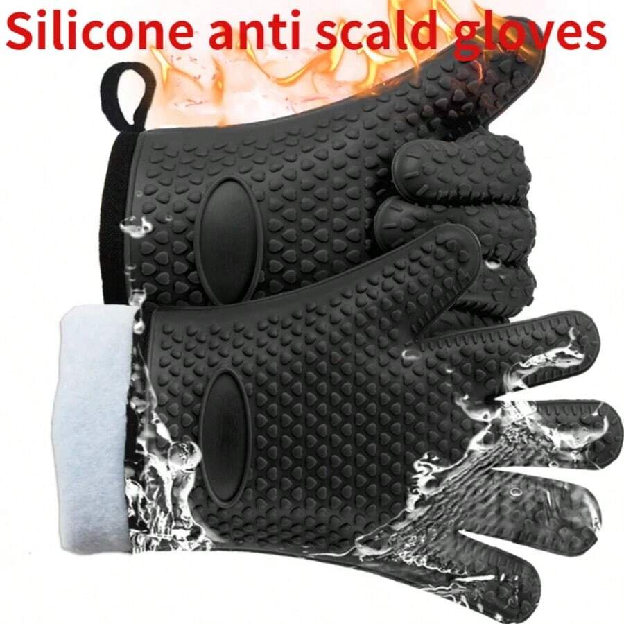 Oven Mitts Bake Silicone Gloves Anti-Scald Microwave Oven Baking Gloves ...