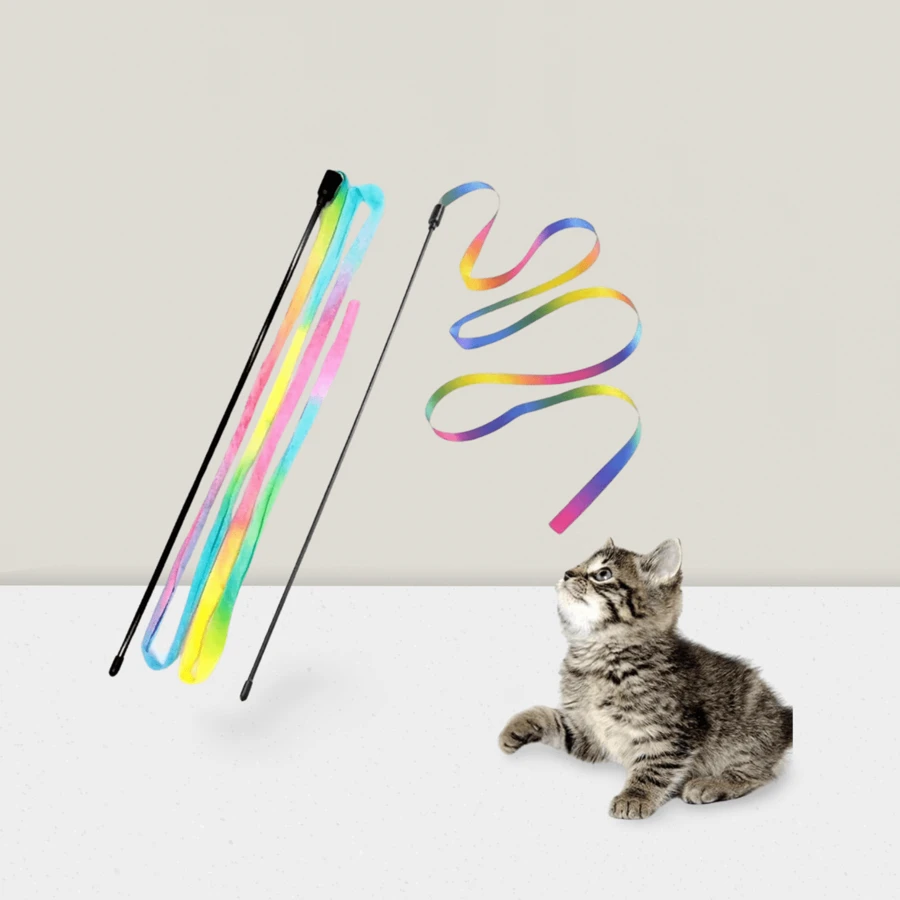 2pk Rainbow Wand Cat Toys With Ribbons For Interactive Play | SHEIN USA