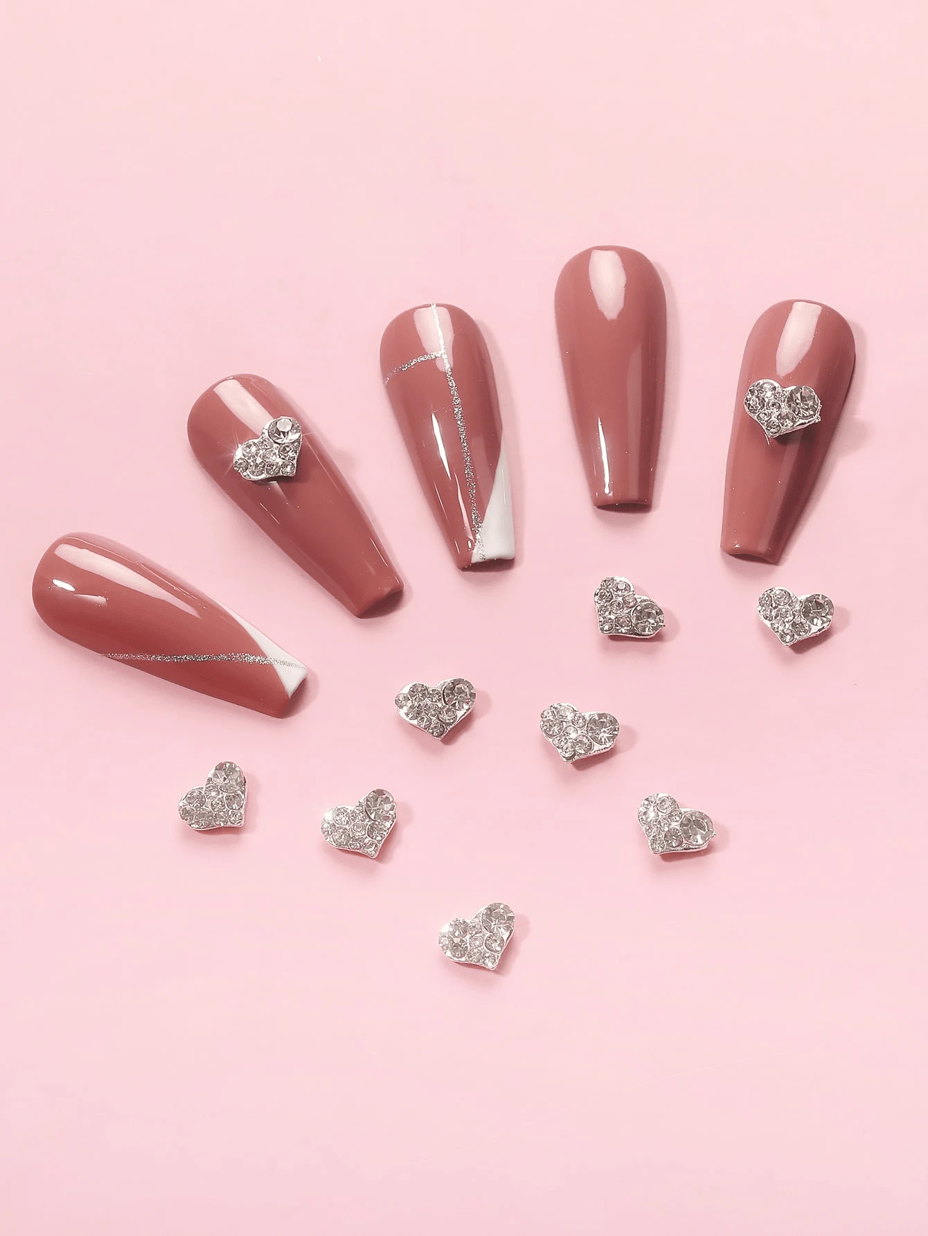 10Pcs Heart-Shaped Nail Art Decorations, Alloy Rhinestone Shiny Nail ...