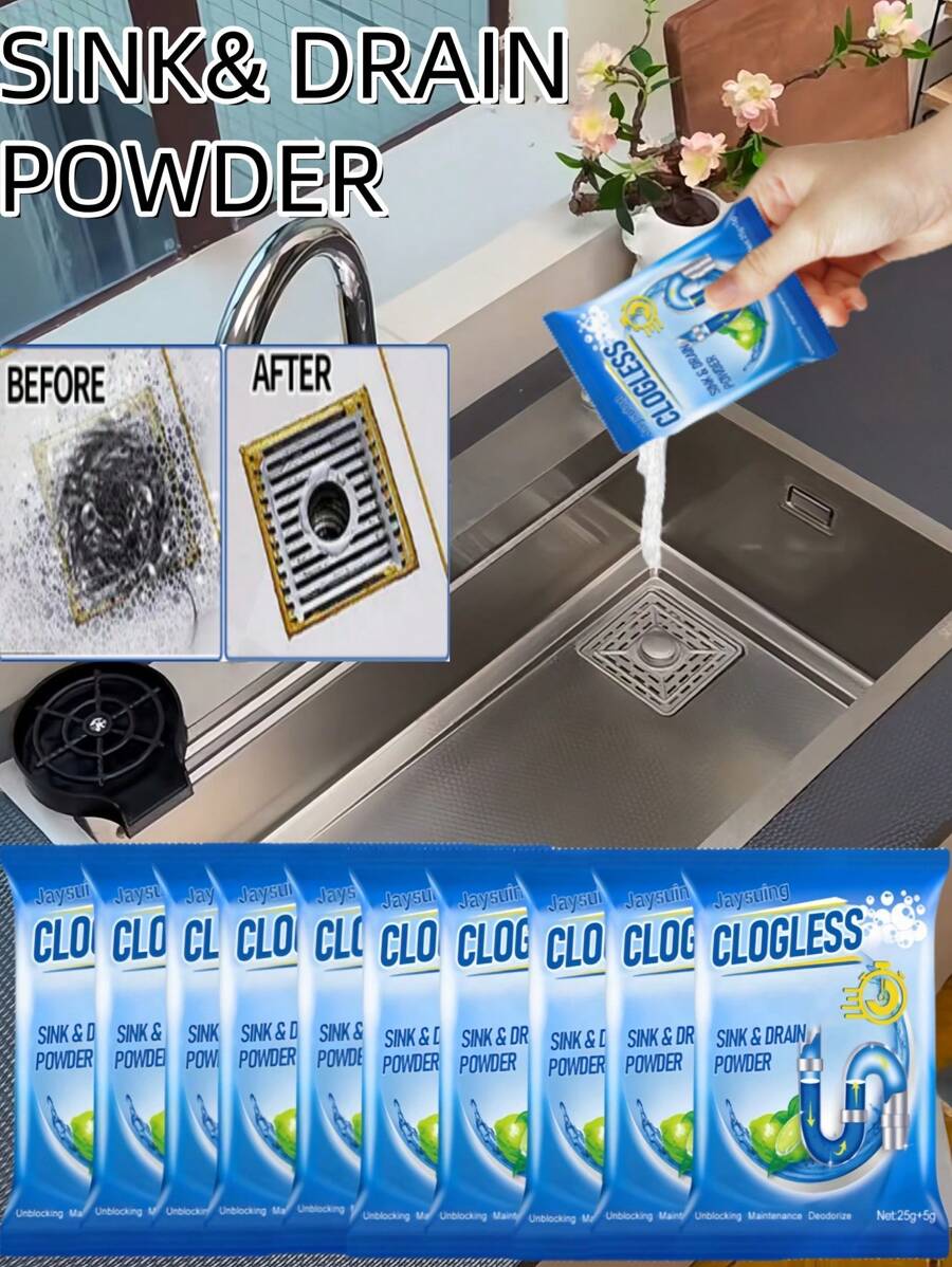 Drain Clog Remover Powder, Toilet And Kitchen Sink Drain Opener Cleaner ...