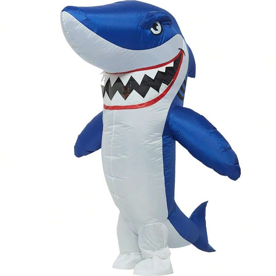 Inflatable Shark Costume Air Blow Up Jaws Jumpsuit Fancy Dress Funny ...