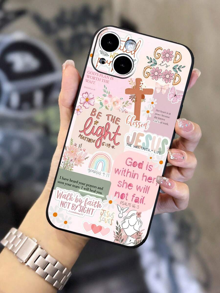 1pc Retro Newspaper Collage, Religious Jesus God Slogan, Floral, Smiling Face Pattern Soft ...