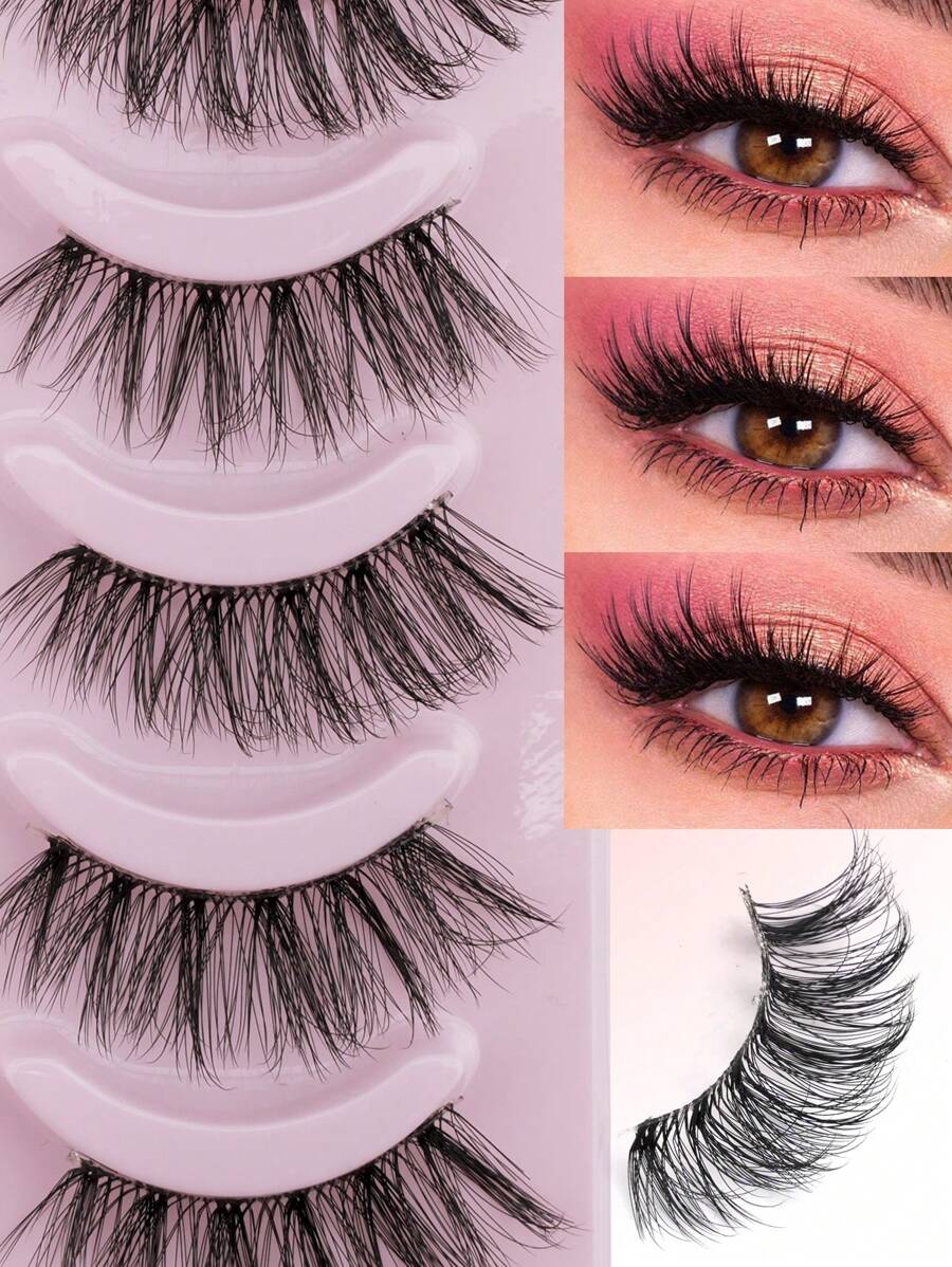5 Pairs/Box Natural Crossed Half Eye False Eyelashes, 3D Transparent ...