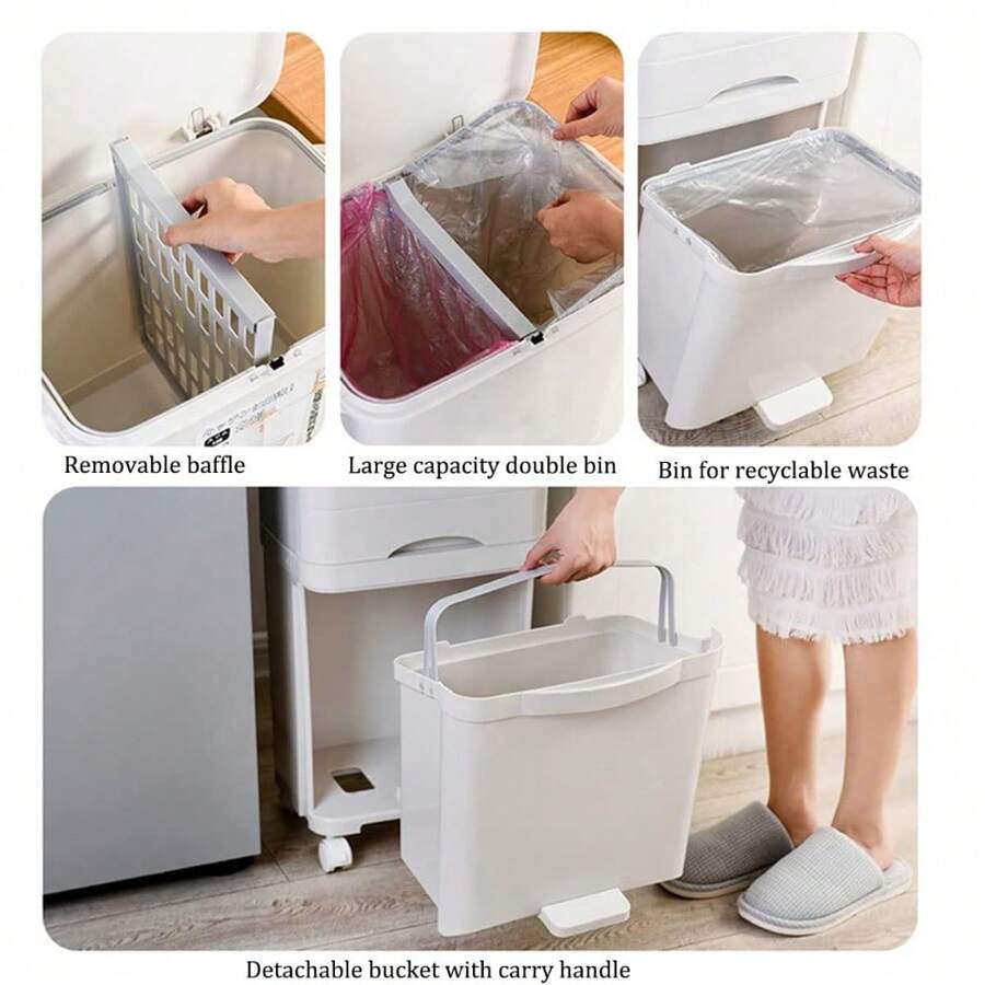 Luxury Dry And Wet Separation Trash Can, Vertical Waste Separation System With Wheels, Recycling ...