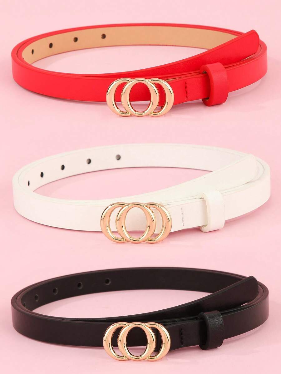 3pcs Solid Geometric Pattern Casual Party PU Leather Western Belts ...