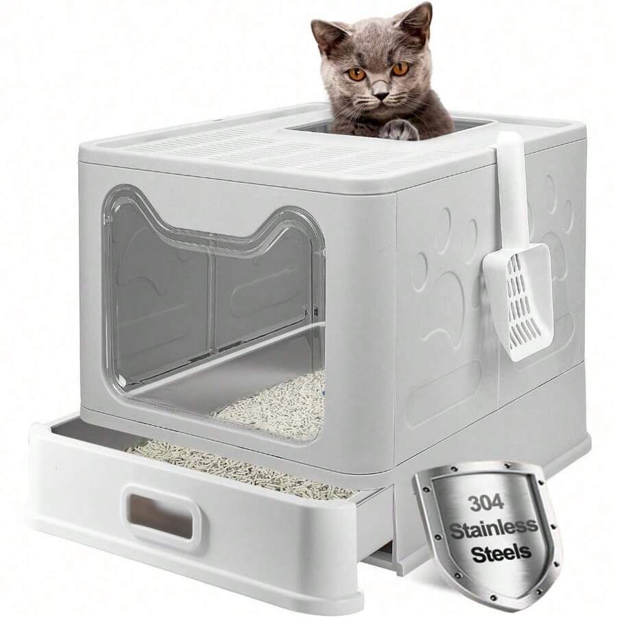 Upgrade Portable Litter Box, Top Entry Cat Litter Box With Lid, No ...