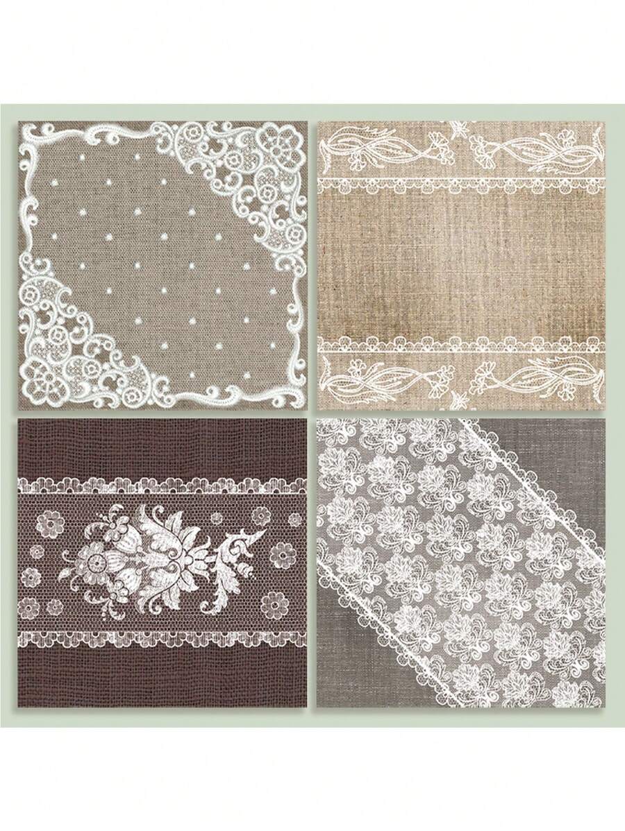 8 Sheets Aesthetics White Denim Lace Scrapbook Paper, Scrapbooking ...