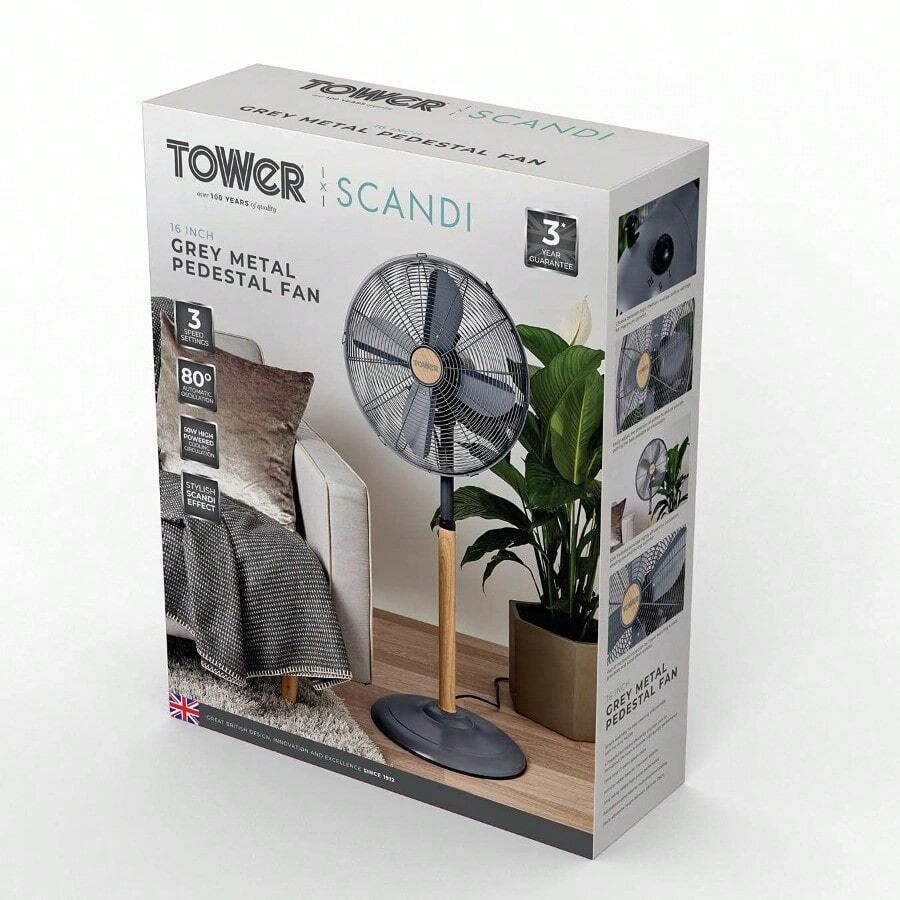 Tower T642000 Scandi Metal Pedestal Fan With 3 Speeds Automatic ...