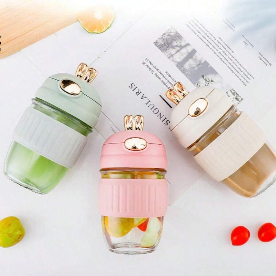 1pc Cute Cute Rabbit Straw Glass Cup, Portable Cup For Male And Female ...